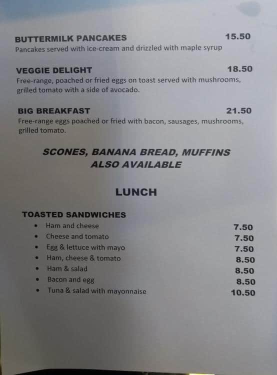 Menu at Tabel Talk cafe, Croydon North