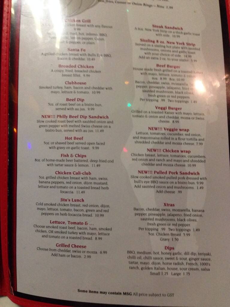 Menu at Koko's Restaurant and Sports Bar, Calgary