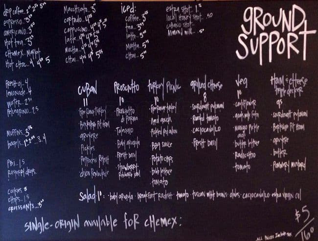 Menu at Ground Support cafe, New York City