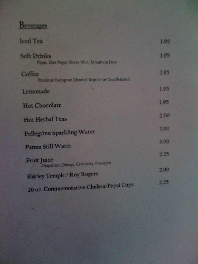 Menu at Chelsea restaurant, New Bern