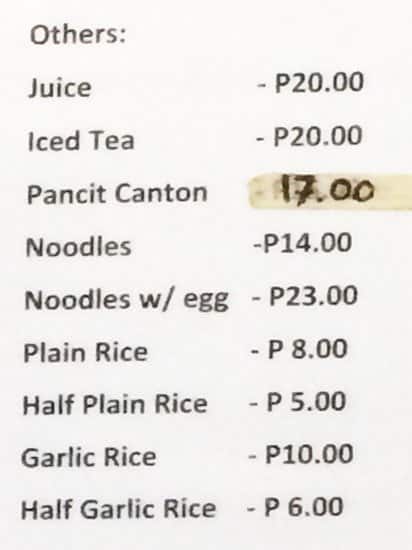 Menu at Silogan ni Gian restaurant, Cebu City, Junquera St