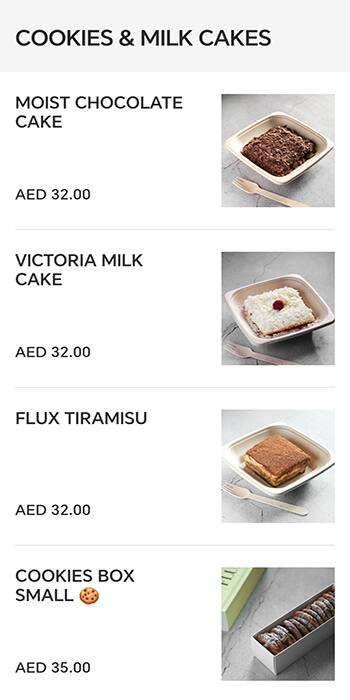 Menu of Flux, University City, Sharjah