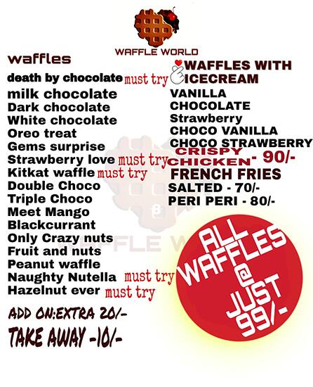 Menu at Waffle World, Chennai