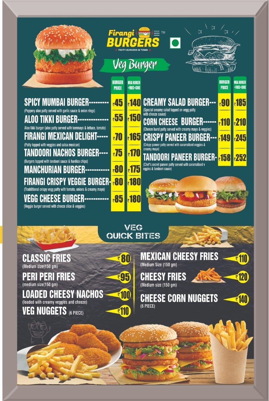 Menu of Firangi Burgers, Vasai, Mumbai
