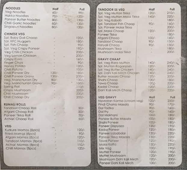 Menu at City spicee sec 16, Faridabad