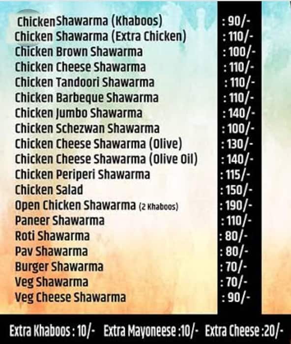 Menu of Shawarma Delight, Kukatpally, Hyderabad