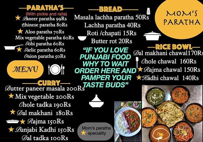 Menu of Mom's Paratha, Kompally, Hyderabad