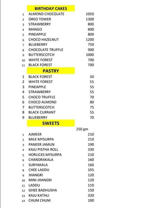 Menu of K&K Bakers, Pallavaram, Chennai