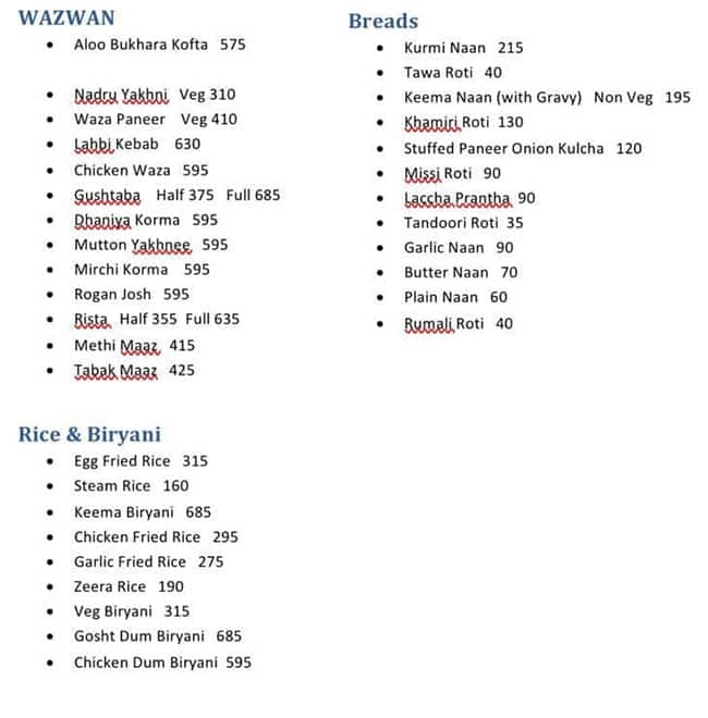 Menu at The North Wok, Jammu