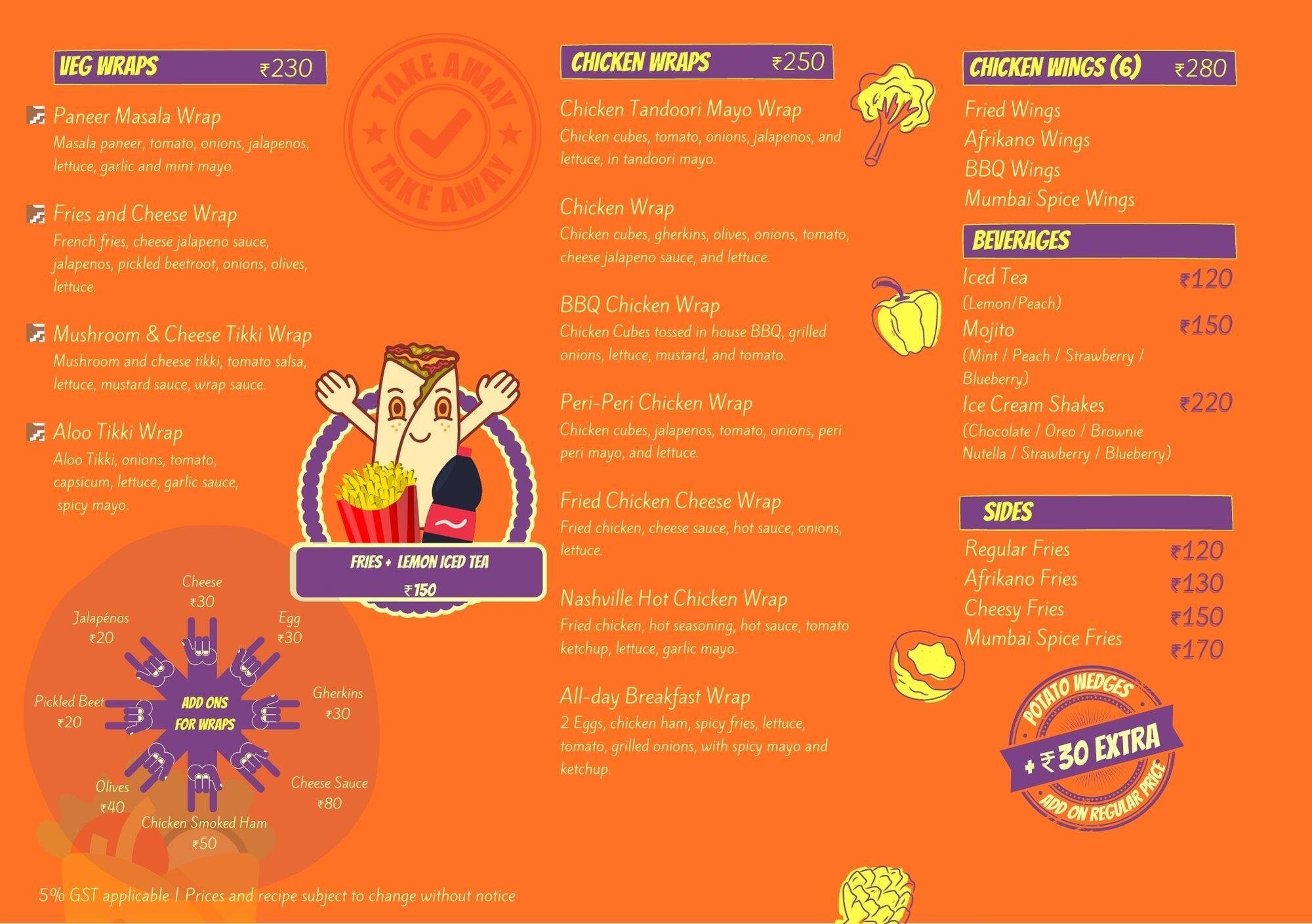 Menu of Wrapper Boys, Linking Road, Bandra West, Mumbai