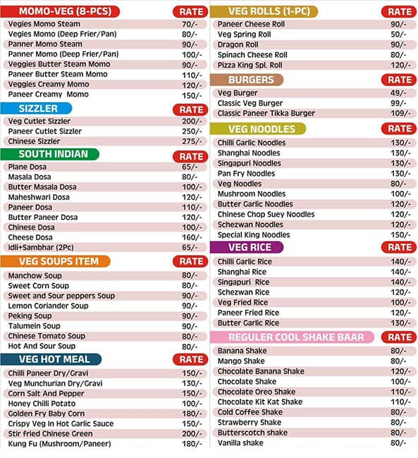 Menu at The Hakka King, Kanpur