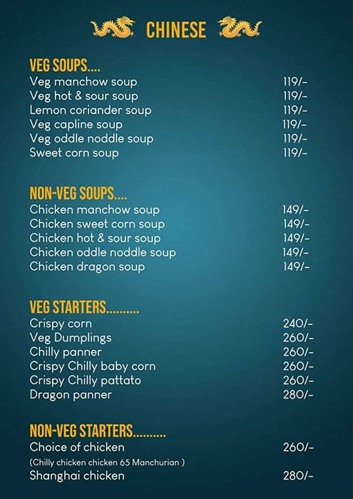 Menu of Twilight, Siripuram, Vizag