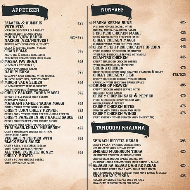 Menu of Kala Ghoda Courtyard, Sector 10, Chandigarh