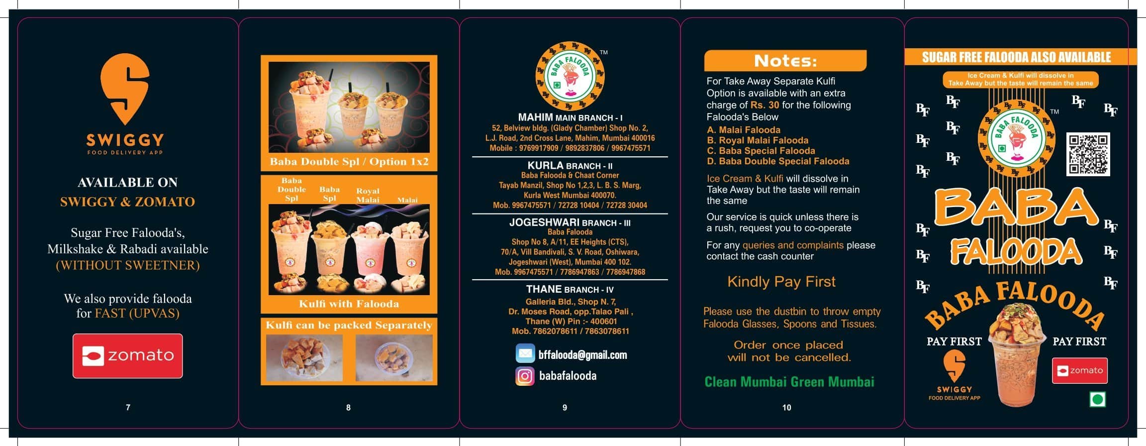 Menu of Baba Falooda, Mira Road, Mumbai