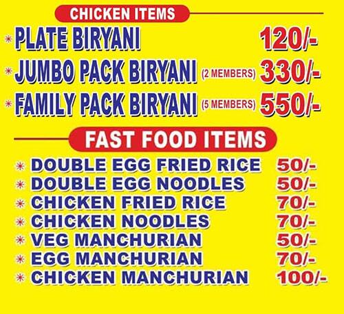 Menu of HFC Fast Food Center, Attapur, Hyderabad