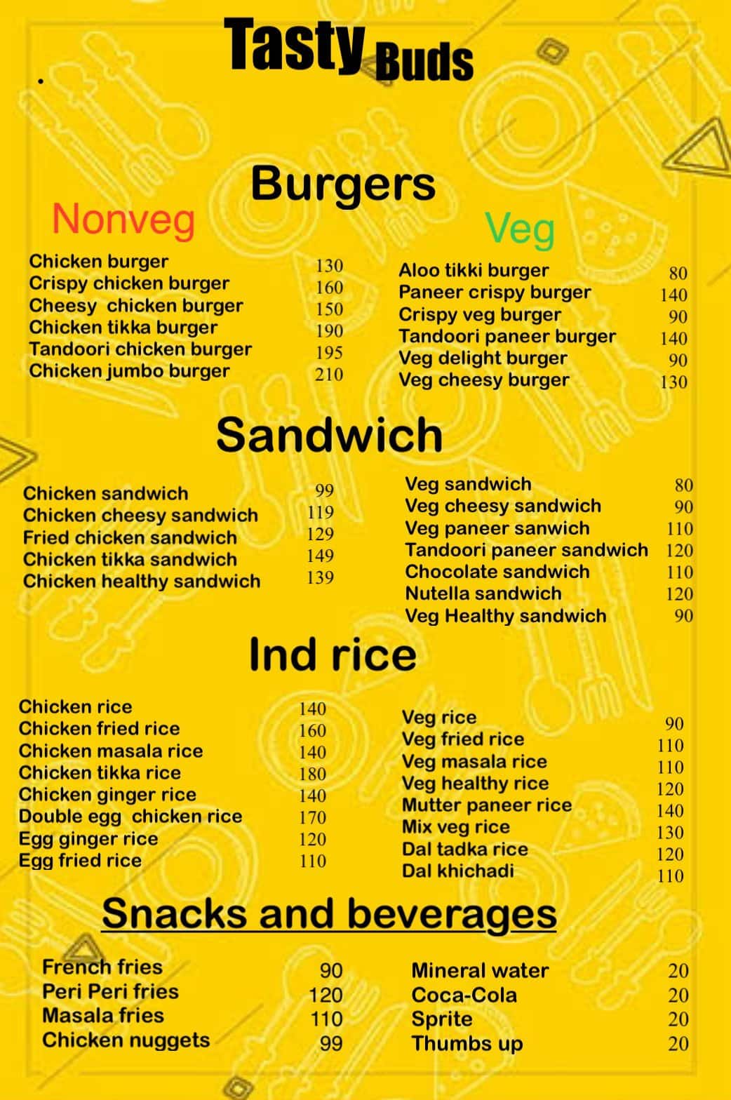 Menu of Tasty Buds, Kharadi, Pune