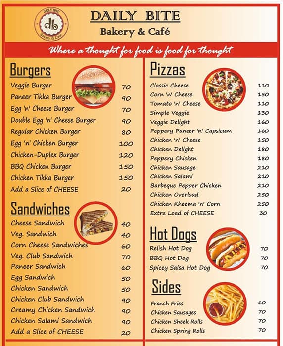 Menu of Daily Bite, Richmond Road, Bangalore