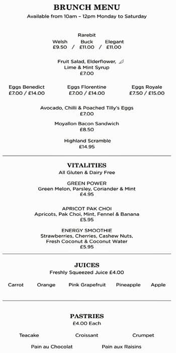 Menu at The Gallery at Fortnum & Mason restaurant, London