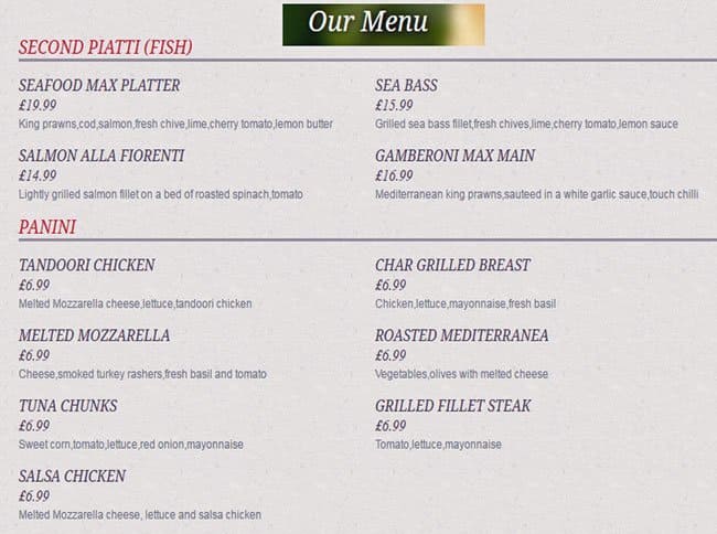 Menu at Coffee Max cafe, London