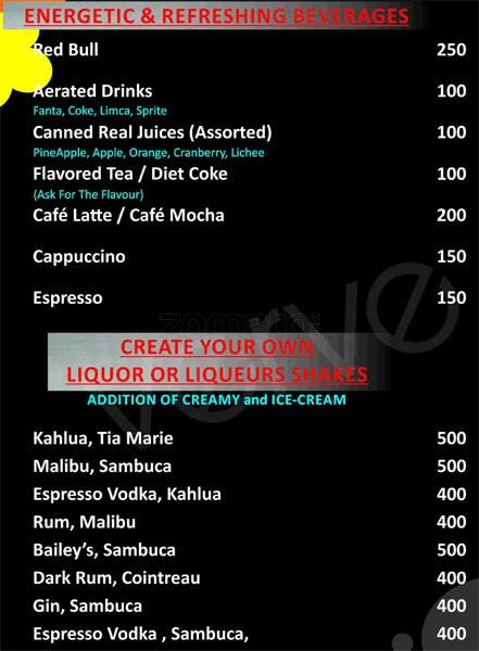 Menu at Verve, New Delhi