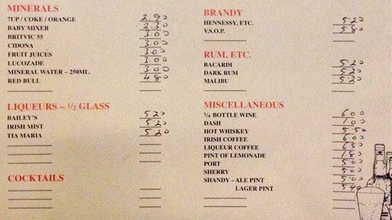 Menu at The Wellington pub & bar, Dublin