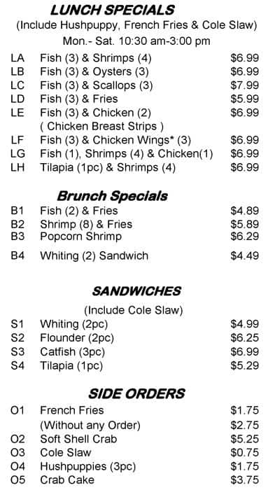 Menu at Captain K restaurant, Virginia Beach, Lynnhaven Pkwy