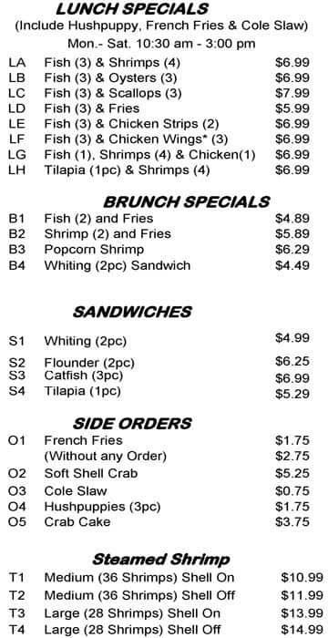 Menu at Captain K restaurant, Virginia Beach, Lynnhaven Pkwy