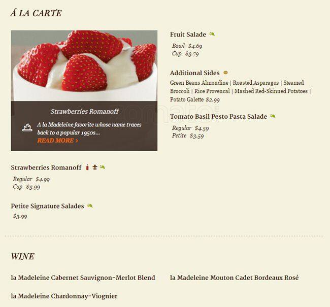 Menu at la Madeleine cafe, San Antonio, US Highway 281 N