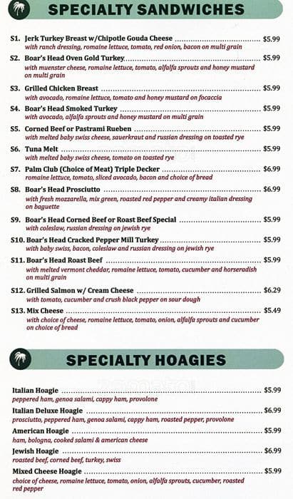 Palm Tree Gourmet Menu, Menu v reštaurácii Palm Tree Gourmet ...