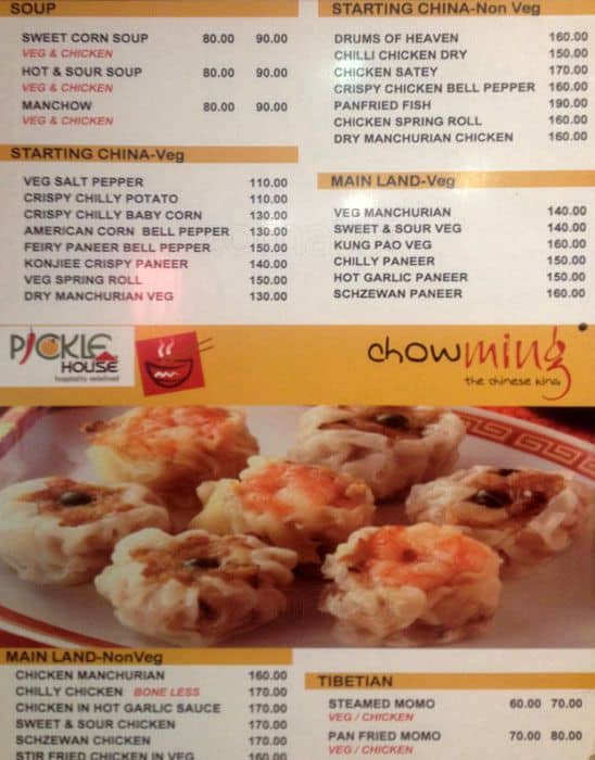 Menu at Chowming, Kolkata
