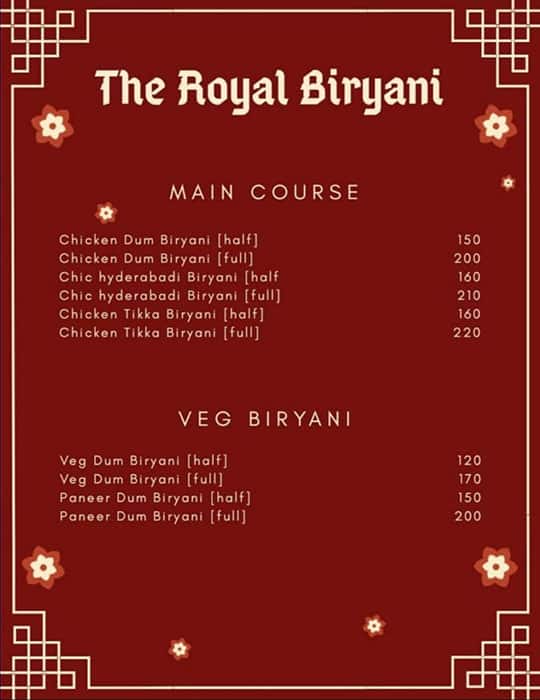 Menu of The Royal Biryani, Ulwe, Navi Mumbai