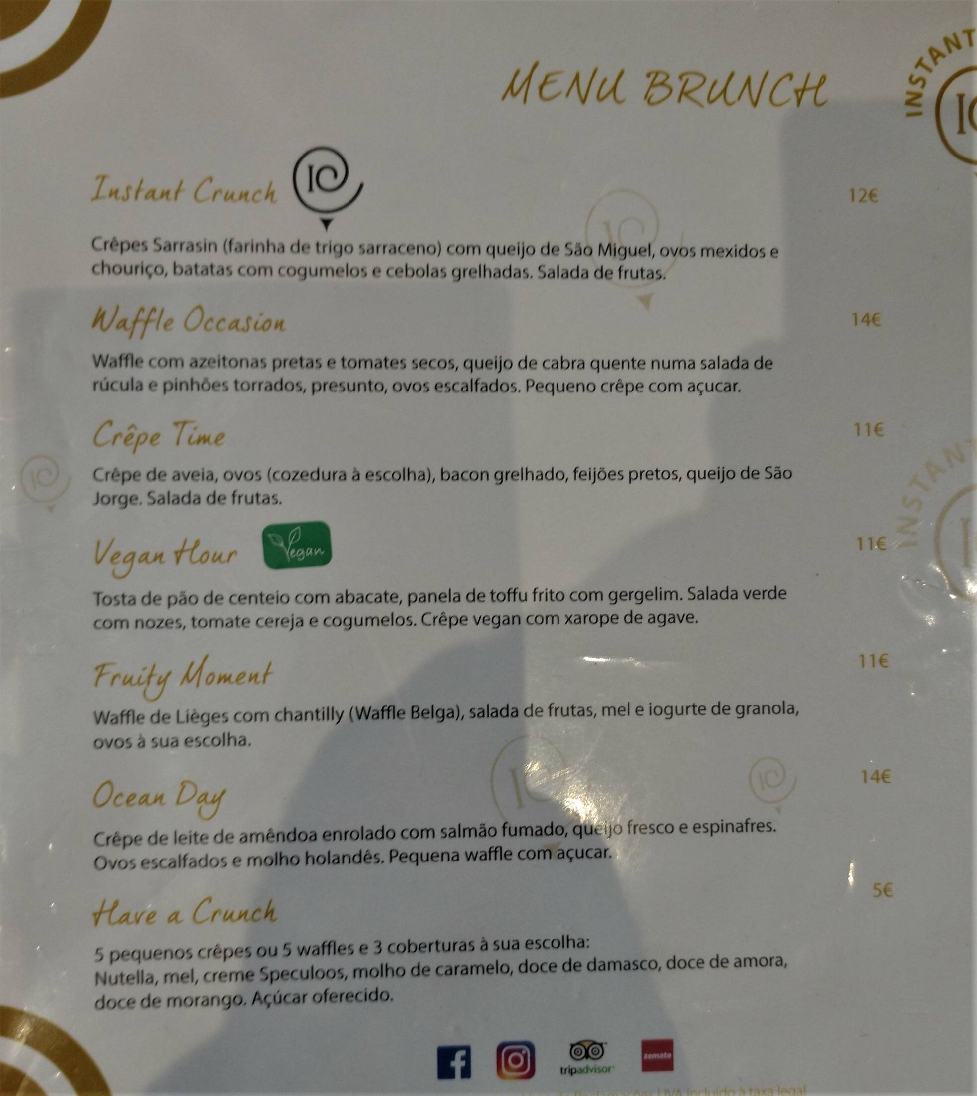 Menu at Instant Crunch pub & bar, Lisbon