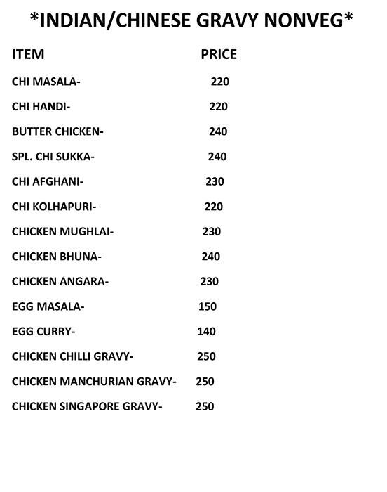 Menu at Silver Lake, Mumbai