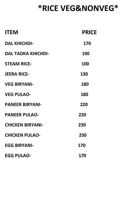 Menu at Silver Lake, Mumbai