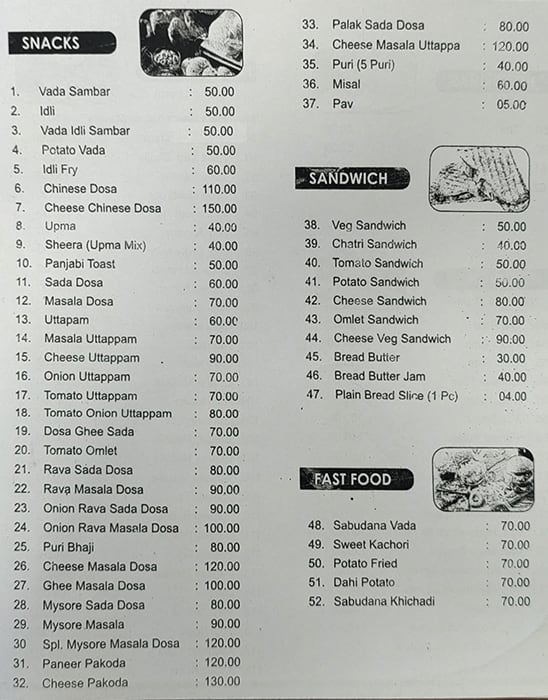 Menu at Santosham, Mumbai, 22