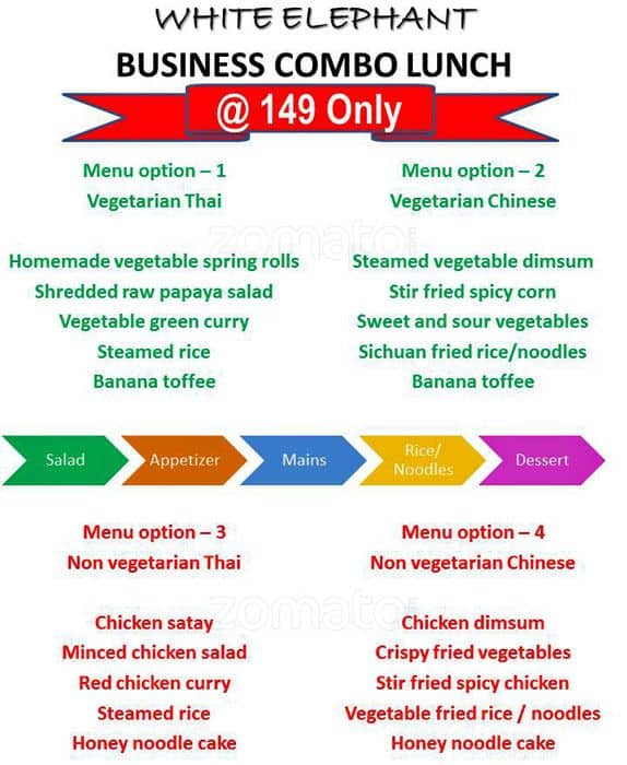 Menu at White elephant, Bengaluru