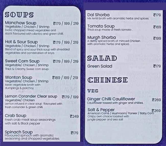 Menu of Hakuna Matata, JP Nagar, Bangalore