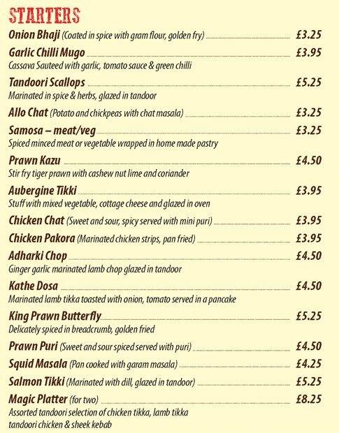 Menu at Spice Magic Restaurant, London