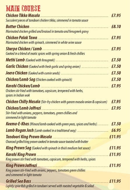 Menu at Spice Magic Restaurant, London