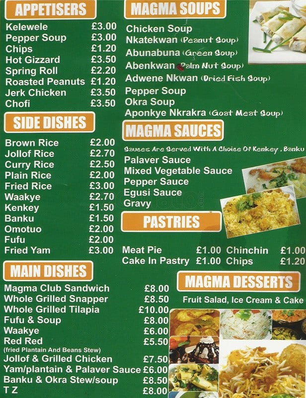 Menu at Magma cafe, London