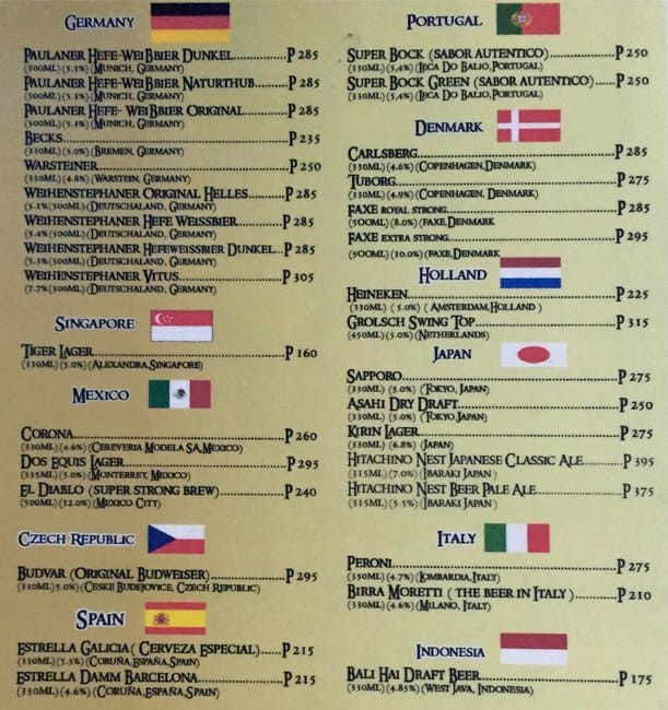 Menu at Hobbit House pub & bar, Manila, -1036 Roxas Boulevard
