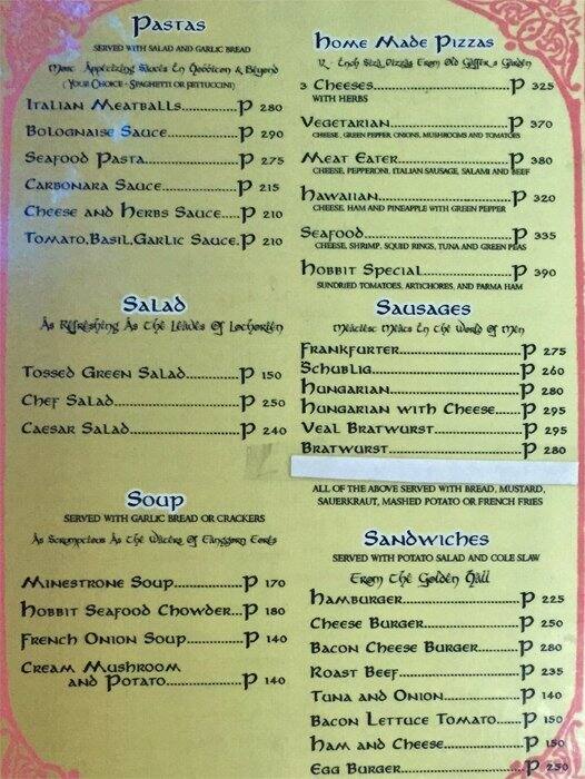 Menu at Hobbit House pub & bar, Manila, -1036 Roxas Boulevard