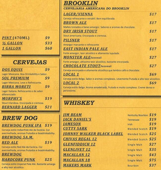 Menu at The Barn, São Paulo