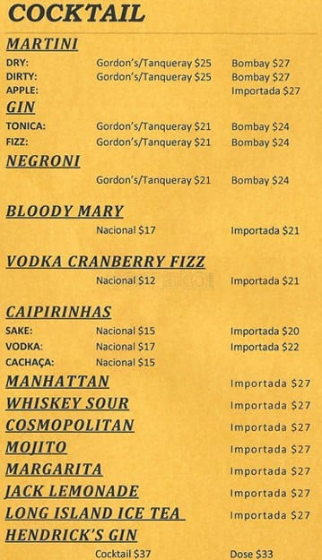 Menu at The Barn, São Paulo