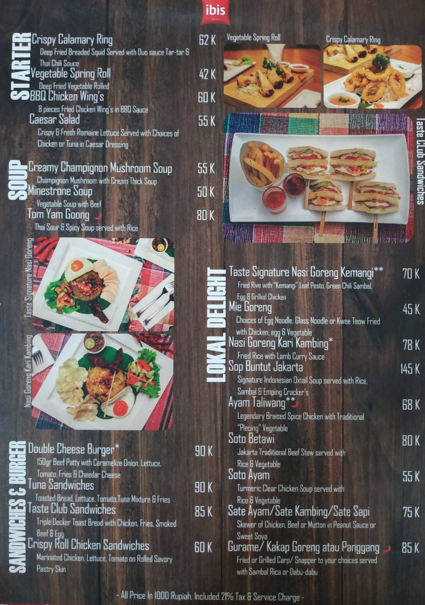 Carta de La Table Restaurant - Ibis Jakarta Tamarin, Yakarta, Jl. K.H ...