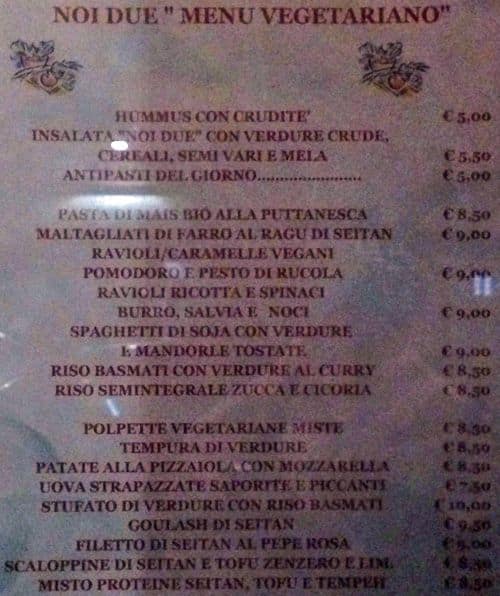 Menu da Trattoria Noi Due ristorante, Milano