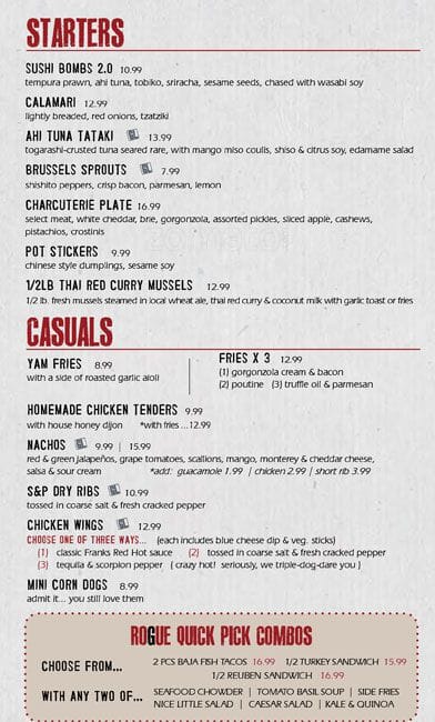 Rogue Kitchen & WetBar Menu - Urbanspoon/Zomato