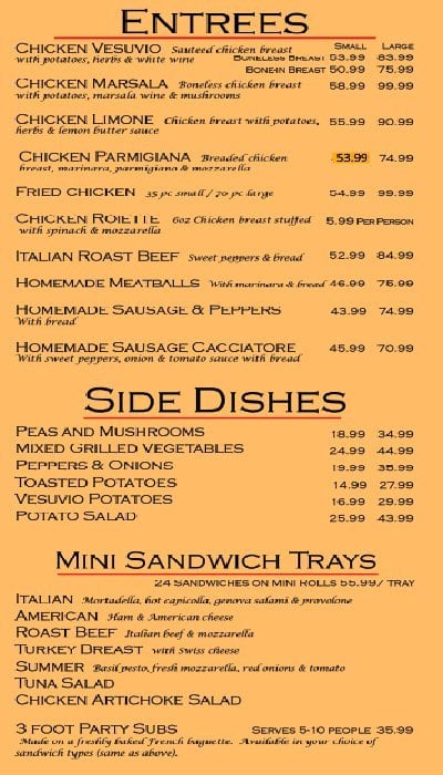 Menu at Fausto's Italian Kitchen pizzeria, Arlington Heights