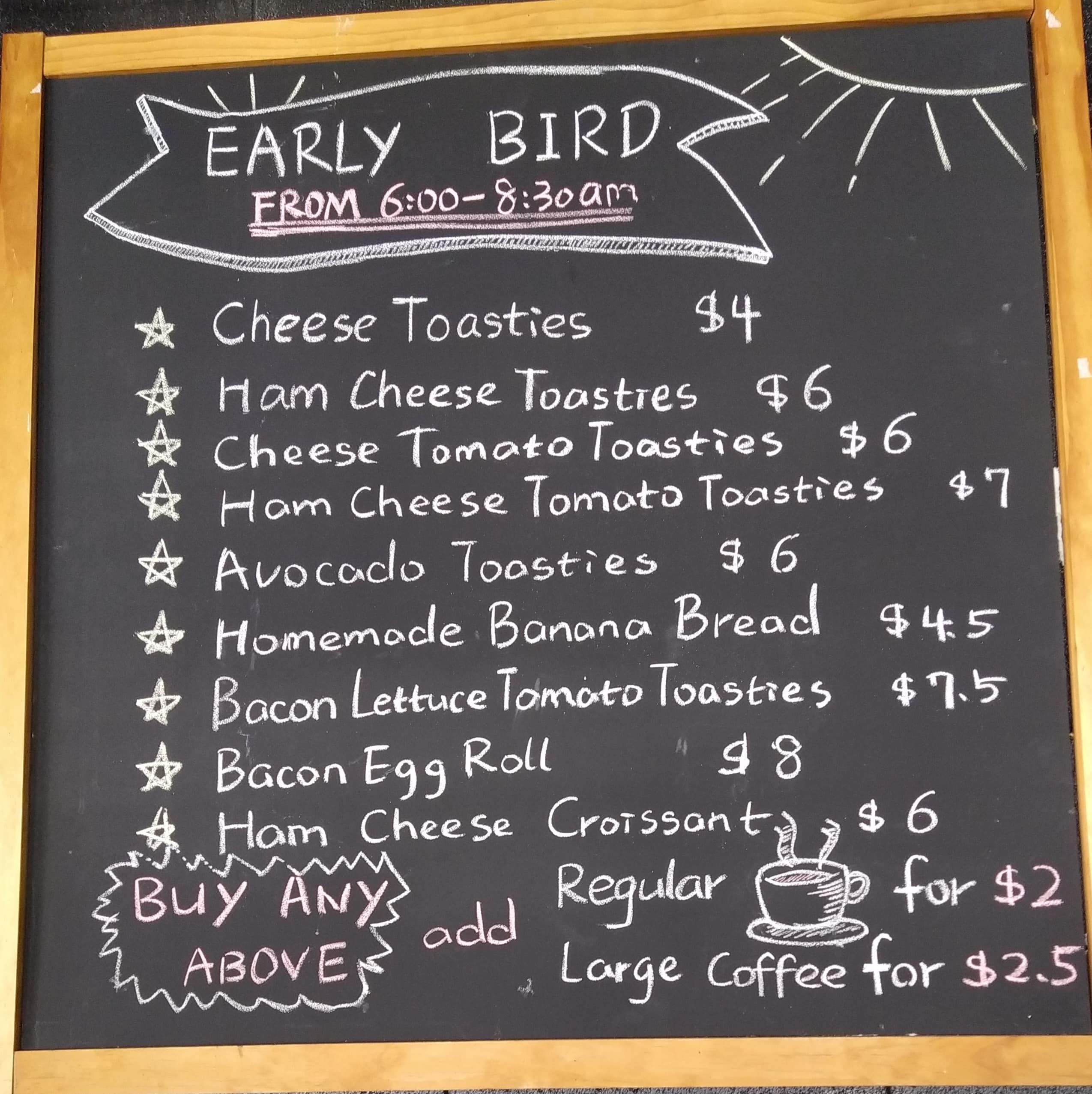 Menu at Chim Cham Cafe, Camperdown
