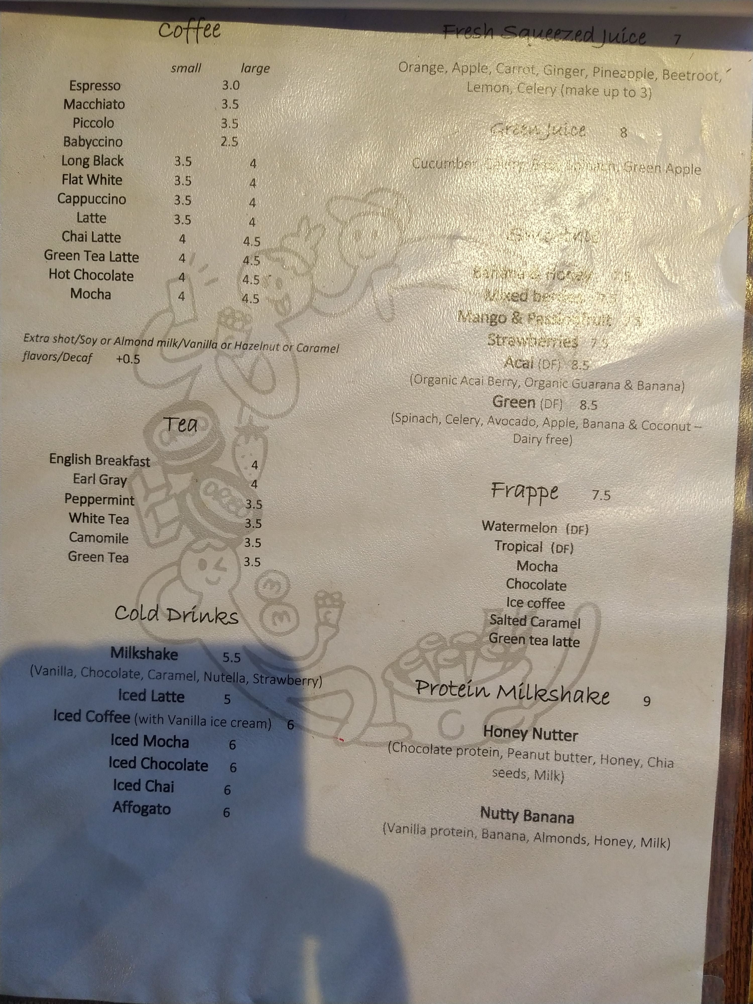 Menu at Chim Cham Cafe, Camperdown